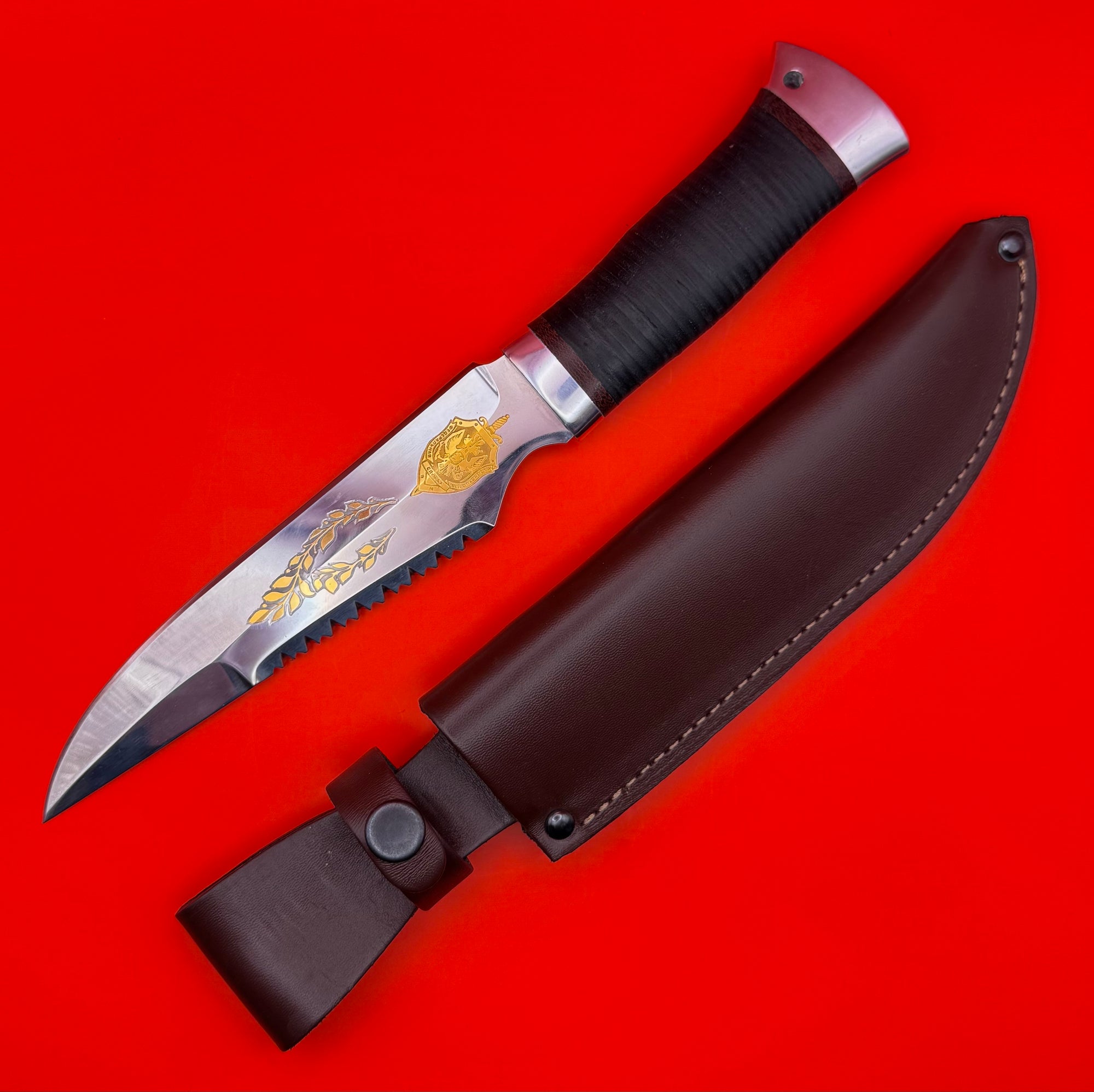 Russian FSB General Rank Service Award Knife With Sheath Zlatoust Gold